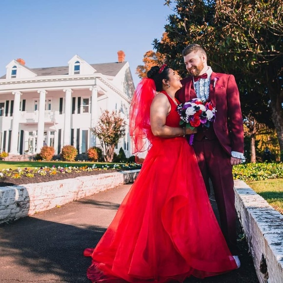 Dresses | Red Corset Wedding Dress With Train | Poshmark
